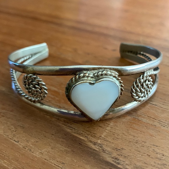 Jewelry | Vintage Silver And Quartz Cuff Heart Bracelet | Poshmark